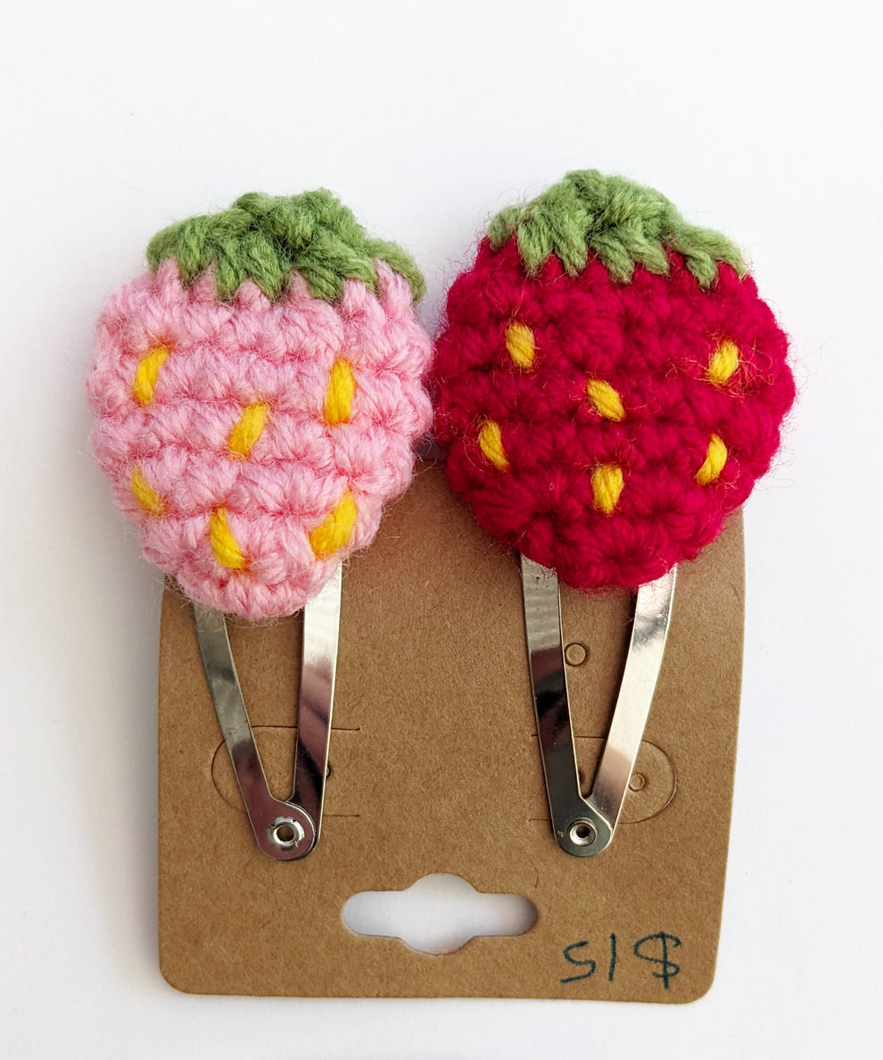 Crochet Flower and Strawberry Hair Clips - Choose your favorite ...